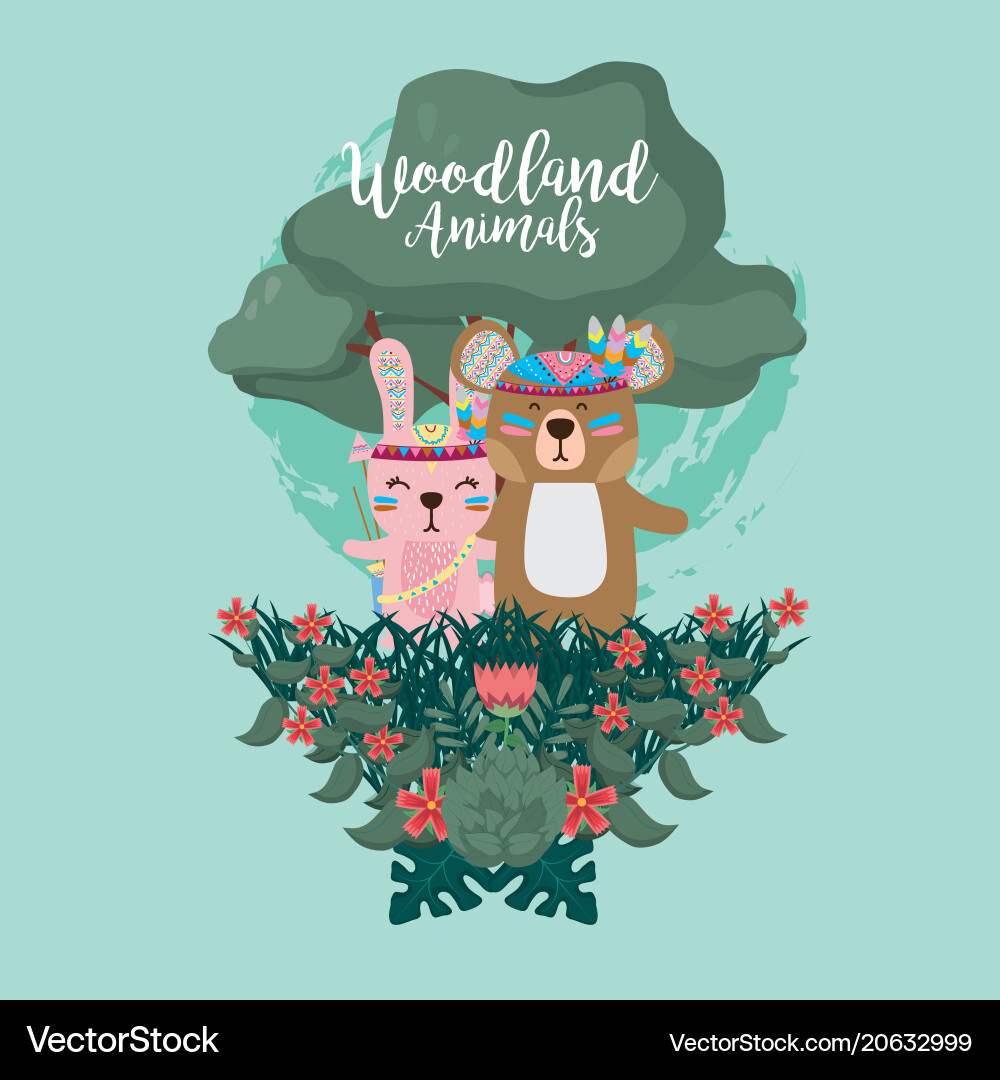 Rabbit and bear woodland animals Royalty Free Vector Image