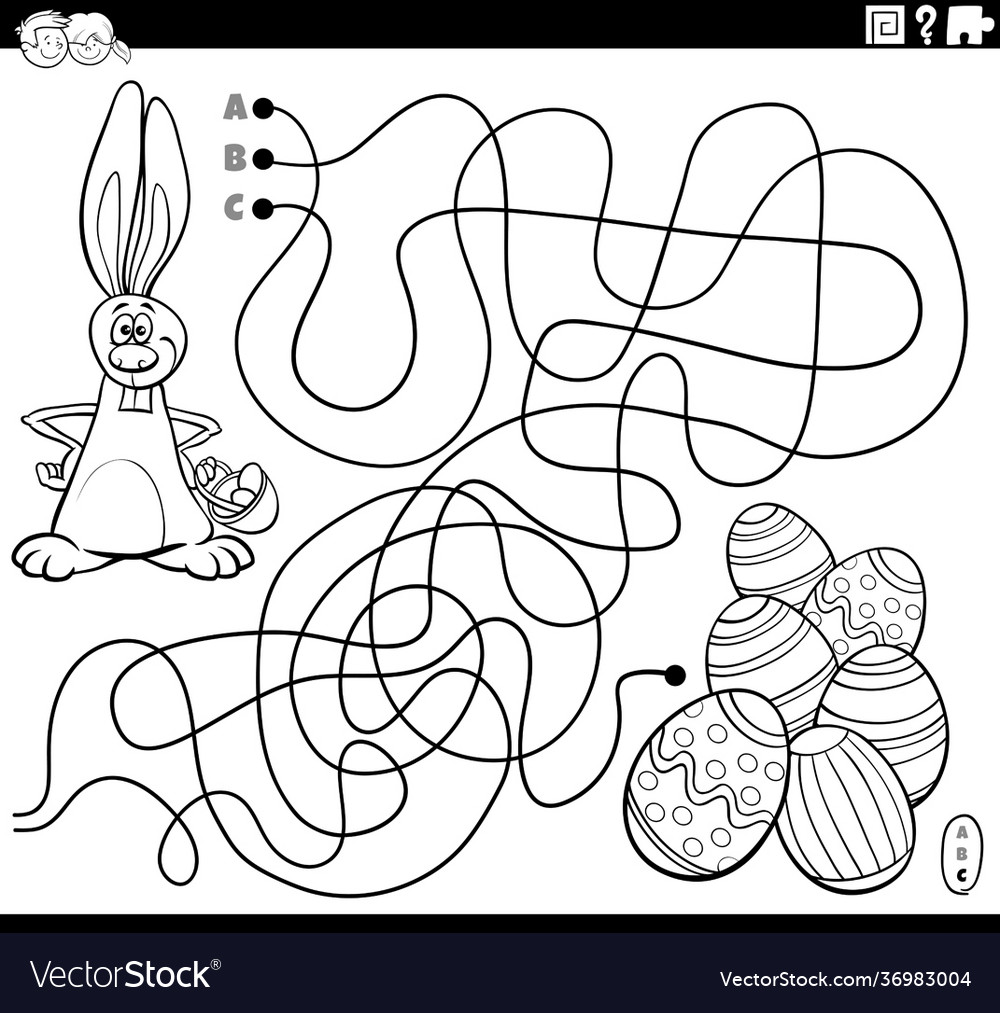 Line maze with cartoon easter bunny coloring book Vector Image