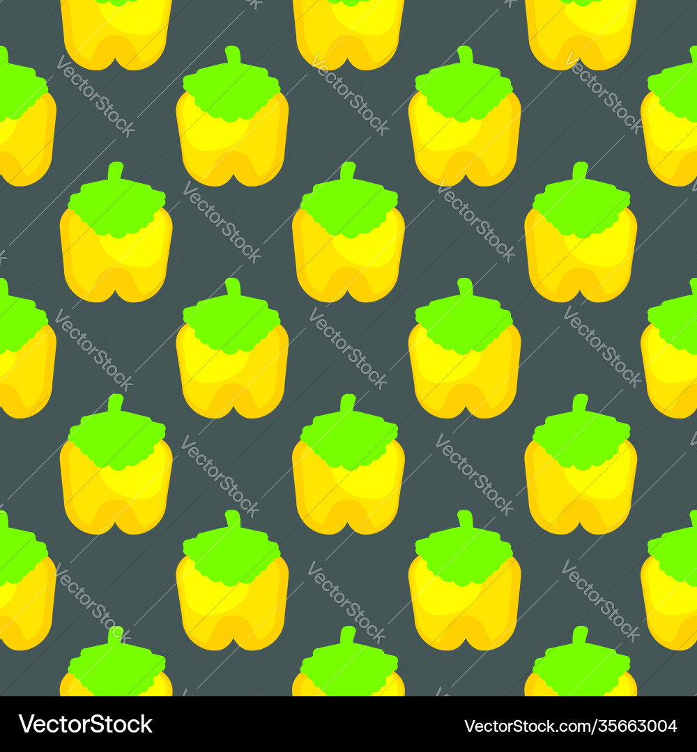 Yellow pepper seamless pattern on a dark grey Vector Image