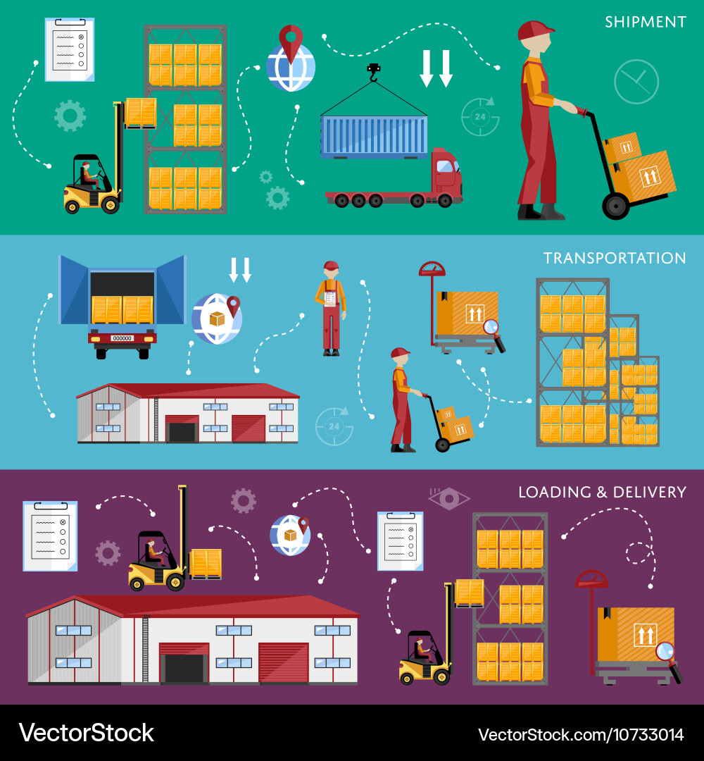 Warehouse process infographics four banners Vector Image