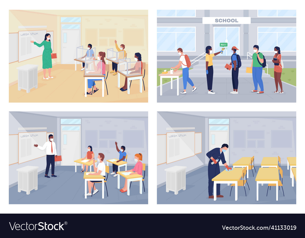 After covid19 rules at school flat color Vector Image