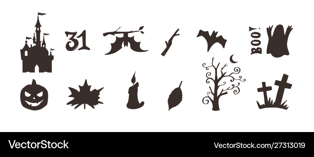 Collection halloween night silhouettes Royalty Free Vector