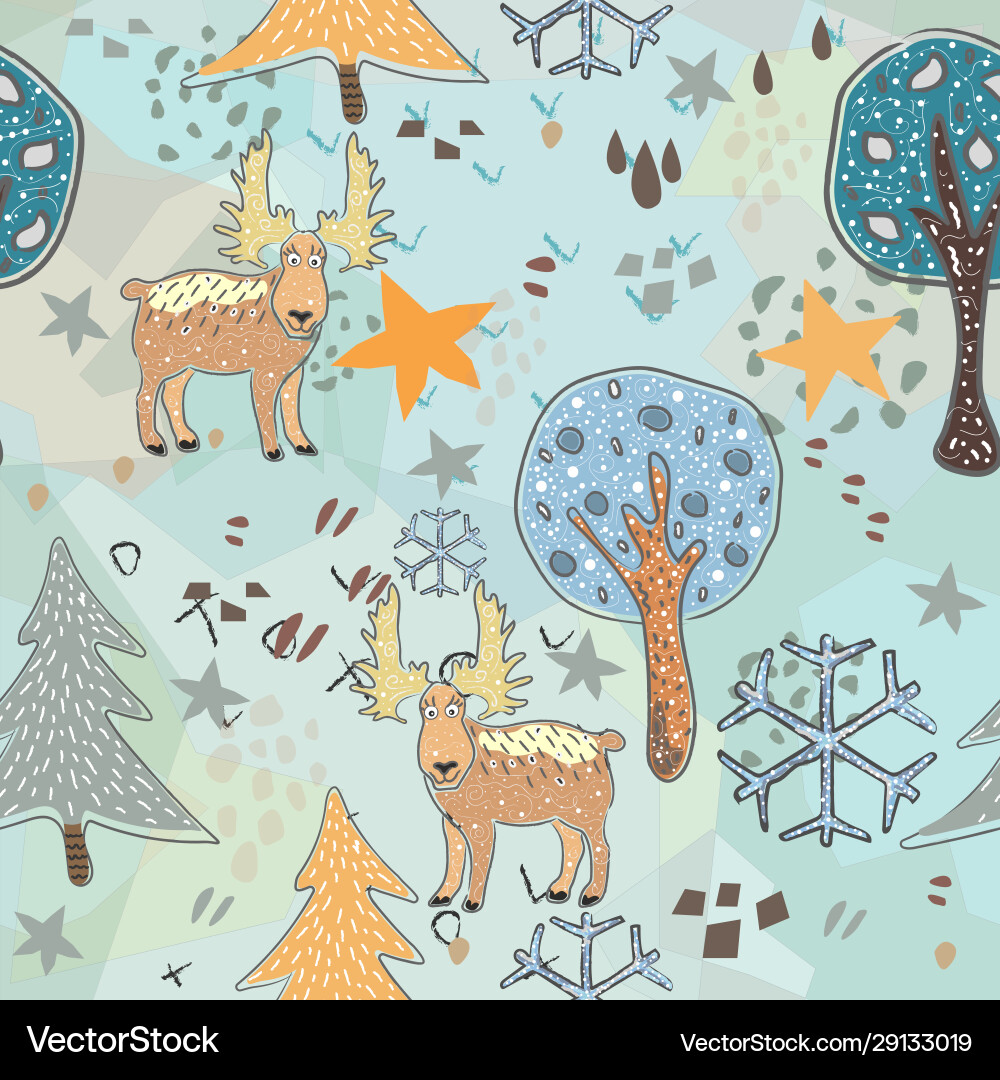Seamless pattern with cute hand drawn animals Vector Image