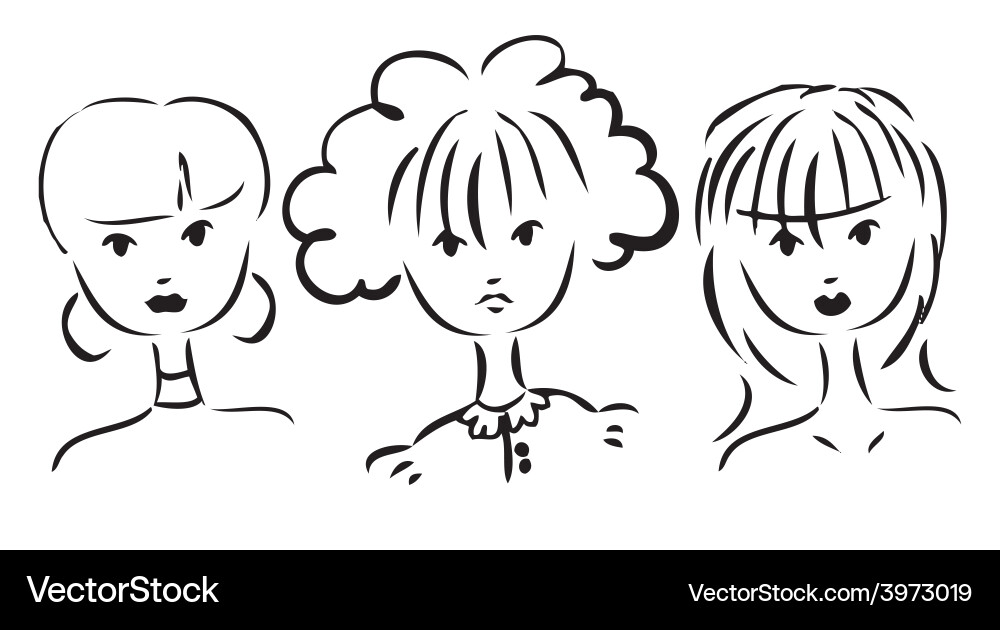 Set portraits women simple drawing Royalty Free Vector Image