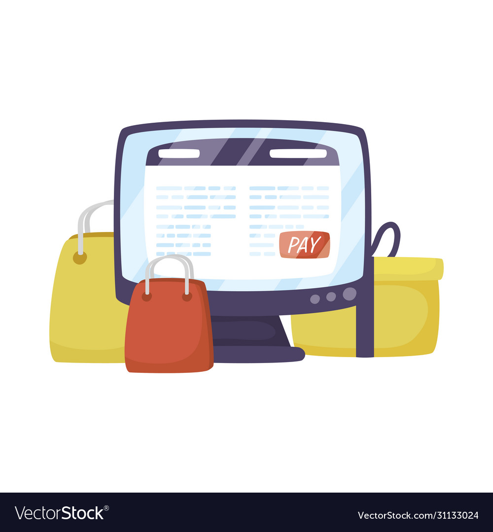 Desktop with shopping bags ecommerce technology Vector Image