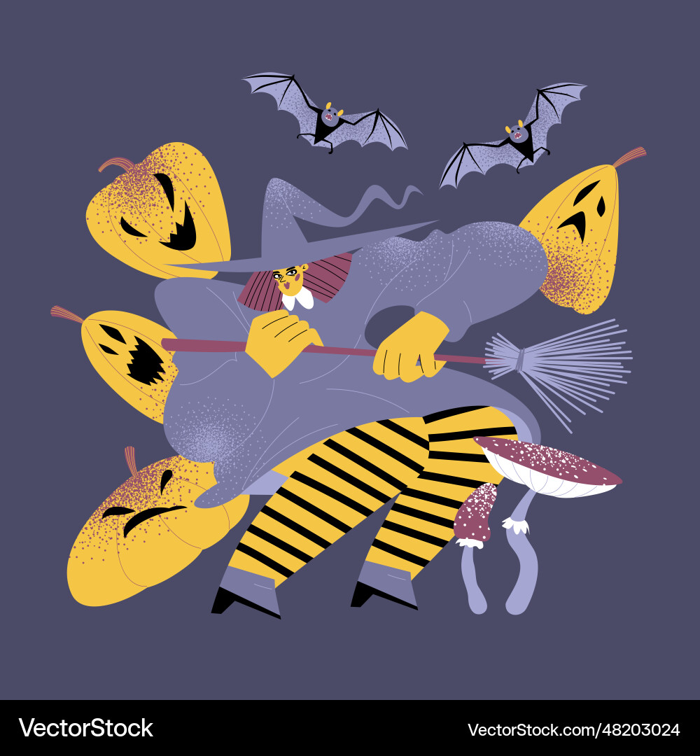 Halloween a witch with a broom dances Royalty Free Vector