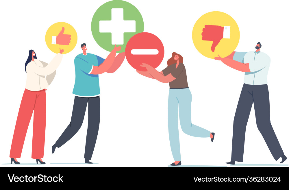 Tiny male and female characters with huge plus Vector Image