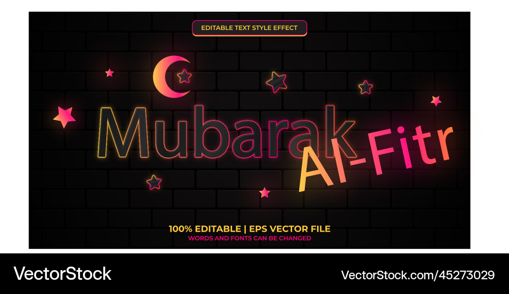 3d mubarak al fitr text effect editable Royalty Free Vector