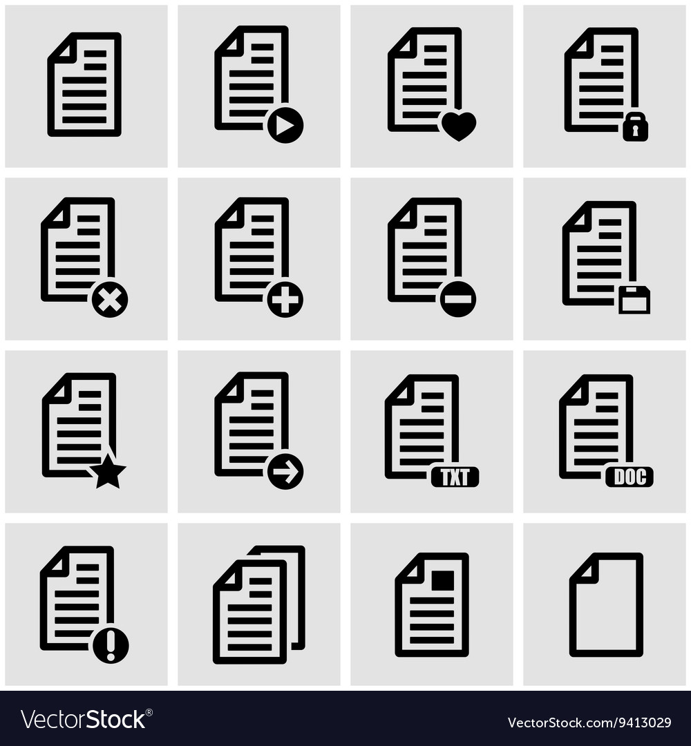 Black documents icon set Royalty Free Vector Image