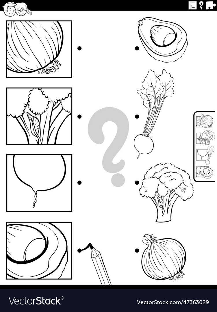 Match fruit and vegetables and clippings activity Vector Image