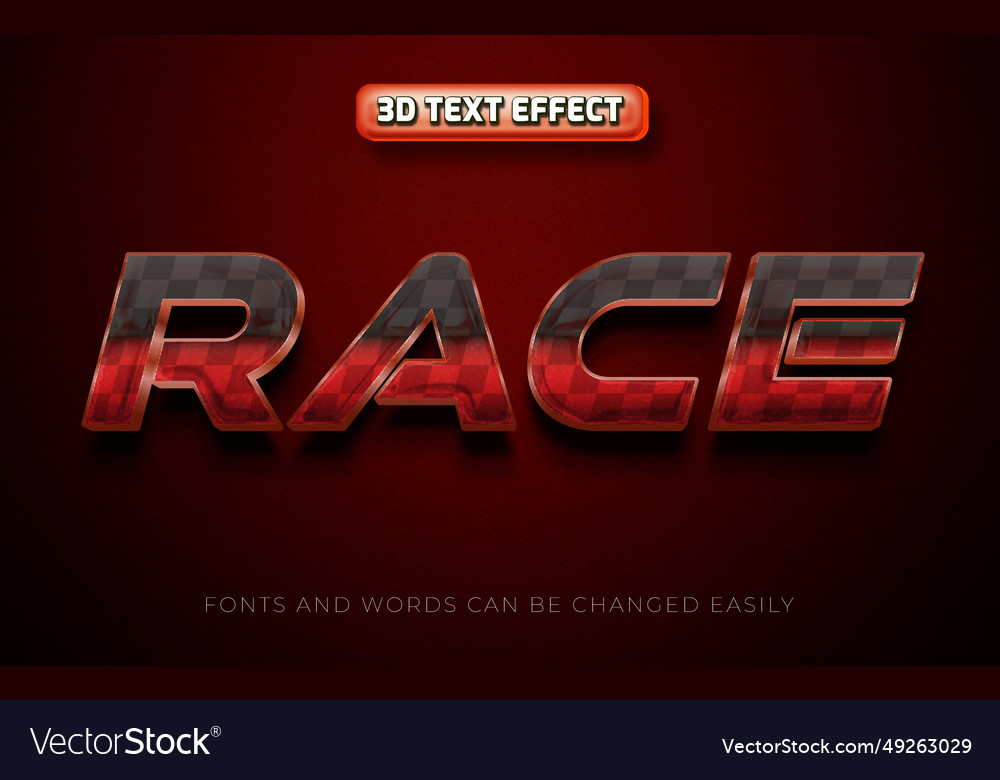 Race 3d editable text effect template Royalty Free Vector