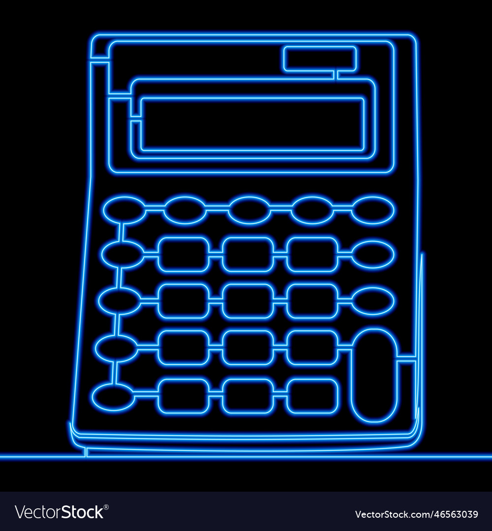 Continuous line drawn calculator icon neon concept
