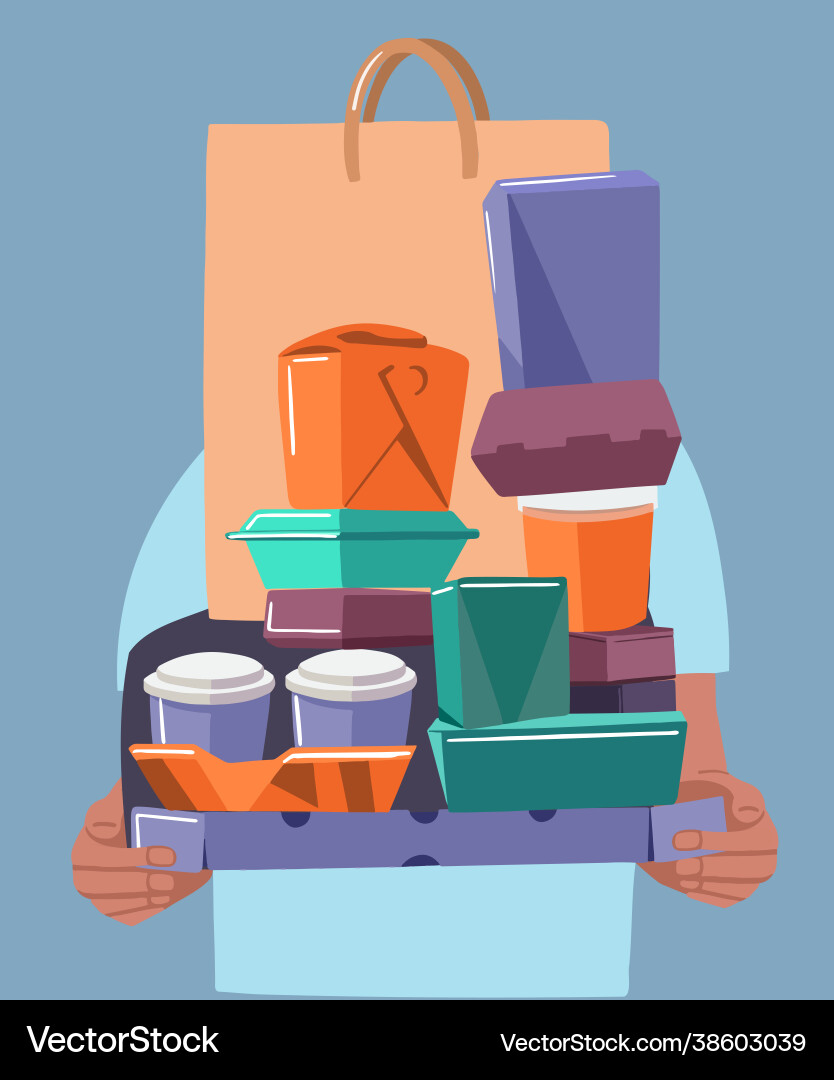 Food delivery in various packaging color Vector Image