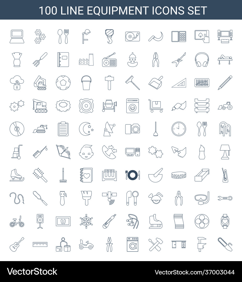 100 equipment icons Royalty Free Vector Image - VectorStock