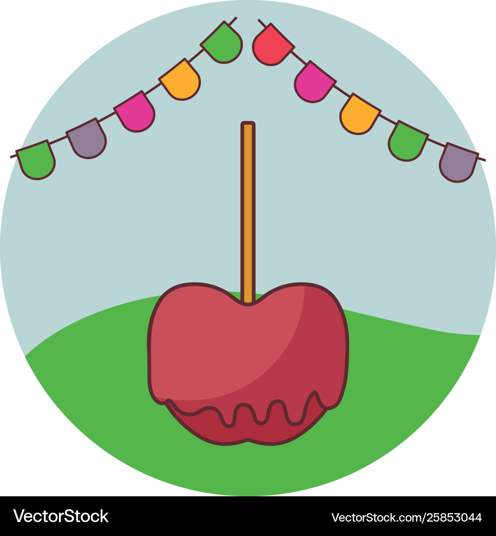 Delicious candy apple with garlands in frame Vector Image