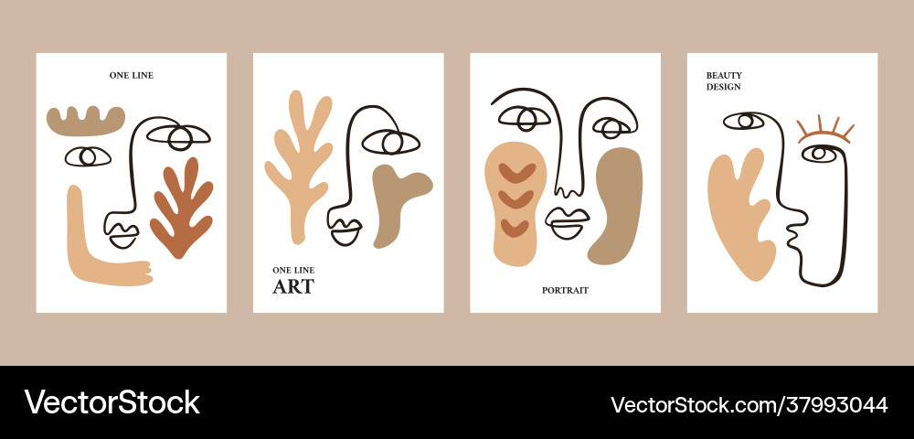 One line drawing women faces tags collection Vector Image