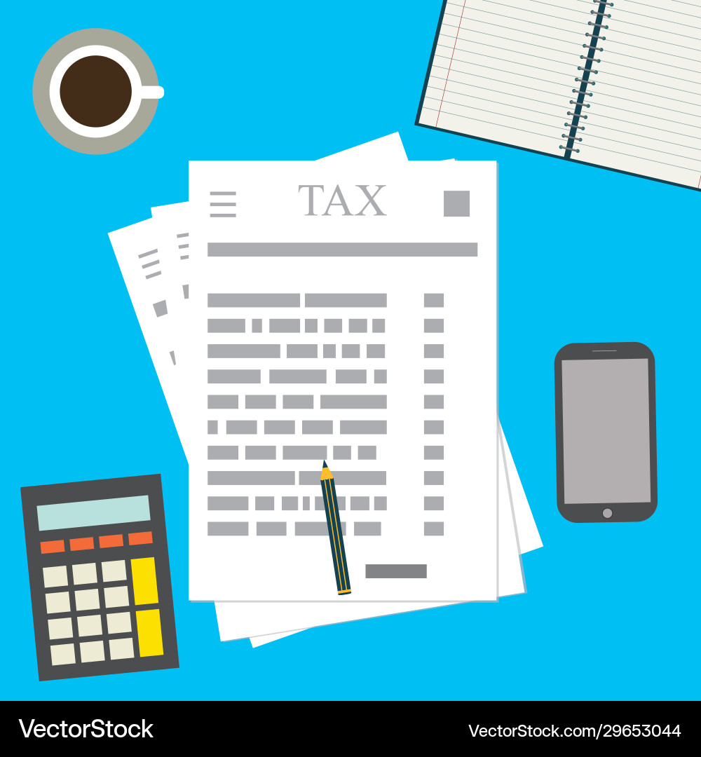 Tax calculation paper and other objects Royalty Free Vector