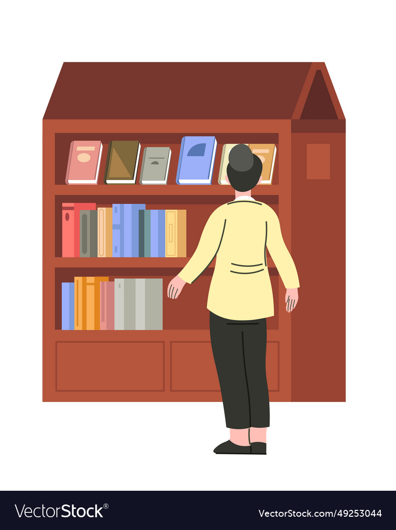 Woman choosing book from bookstore or library Vector Image Woman choosing book from bookstore or library Vector Image