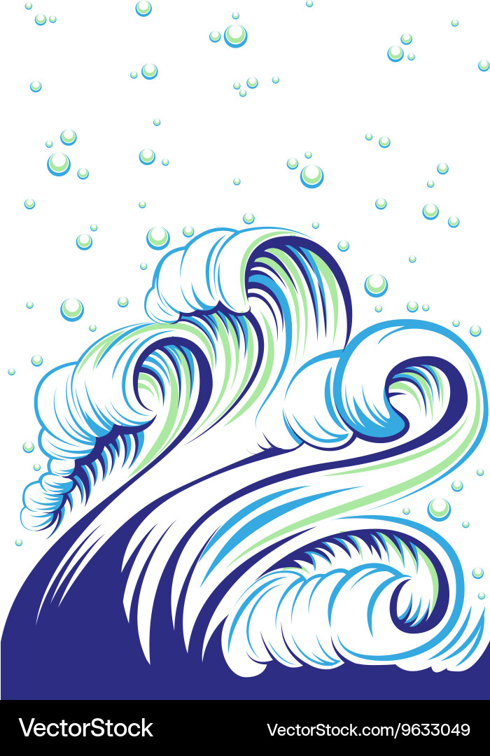 Blue high sea wave with bubbles Royalty Free Vector Image