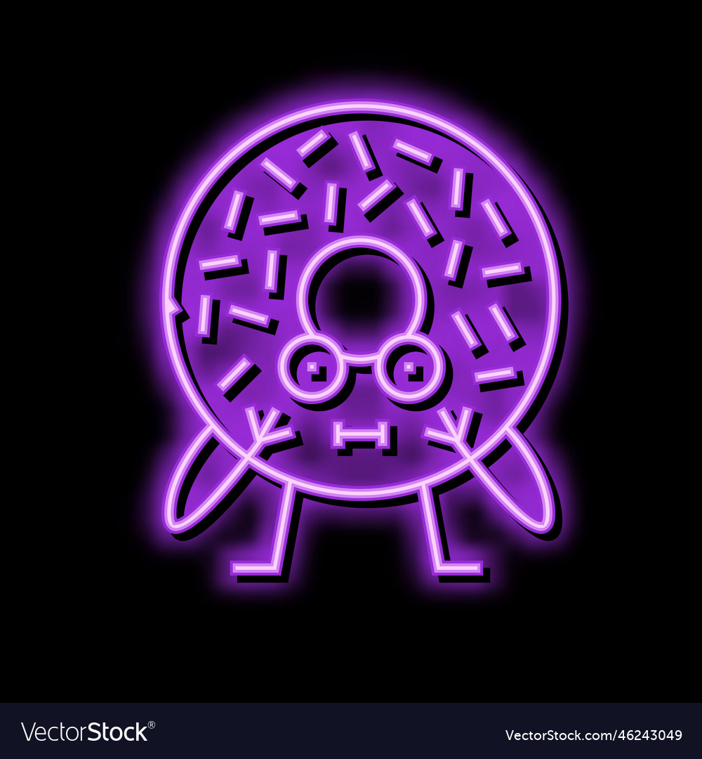 Donut Dessert Character Neon Glow Icon Royalty Free Vector