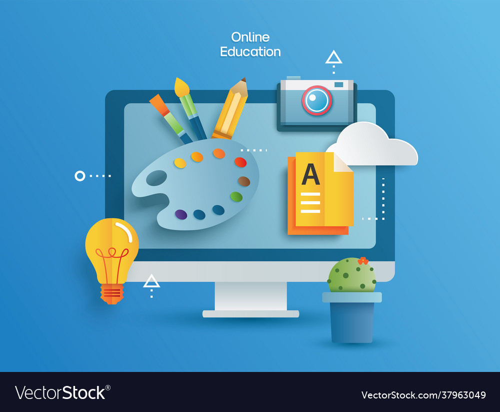 Online education learning on computer learning Vector Image