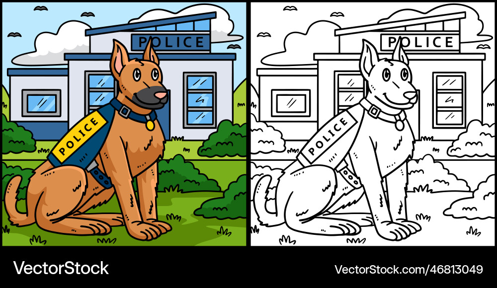 Police dog coloring page colored Royalty Free Vector Image