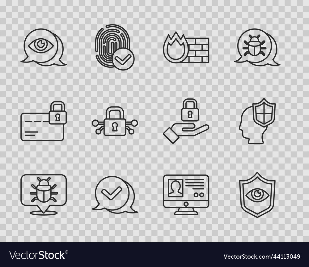 Set line system bug shield and eye firewall Vector Image Set line system bug shield and eye firewall Vector Image