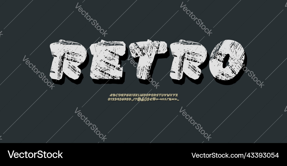 Brush gray heavy font rough textured alphabet Vector Image