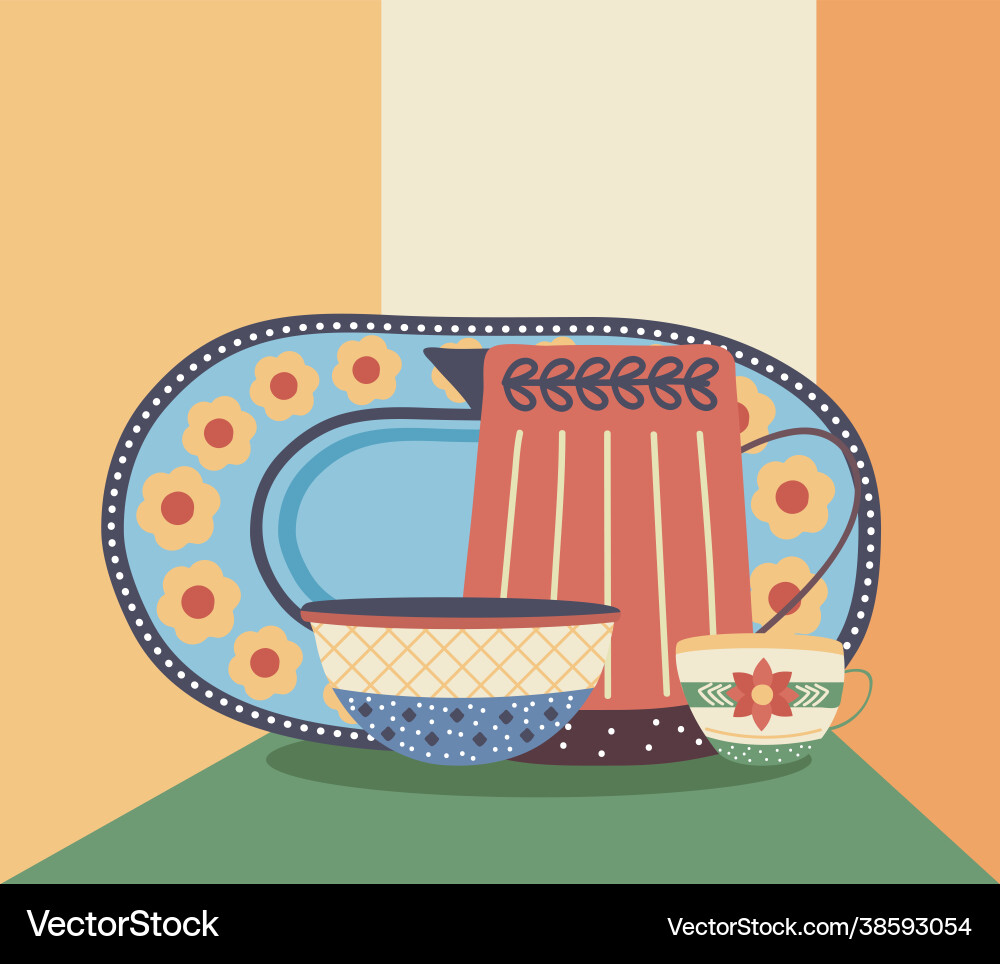 Crockery dishes utensils Royalty Free Vector Image