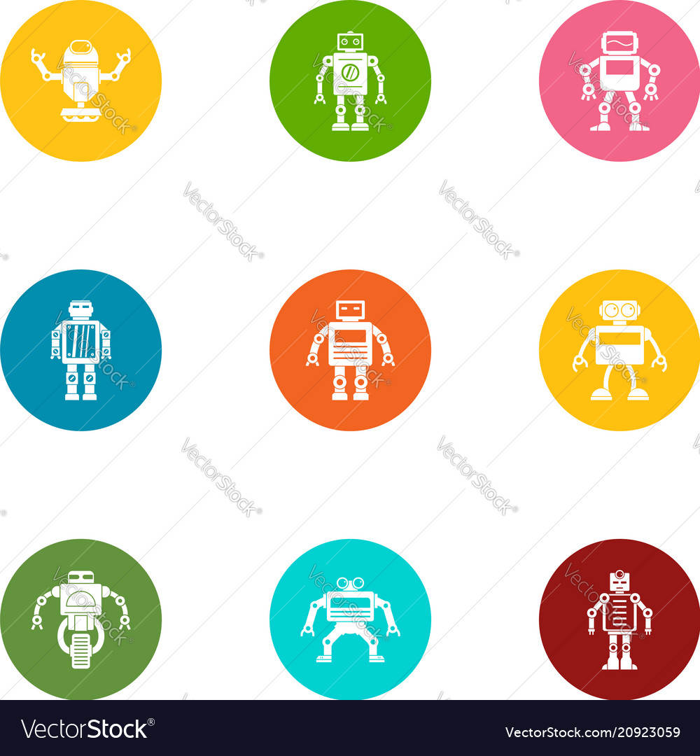 Bot icons set flat style Royalty Free Vector Image