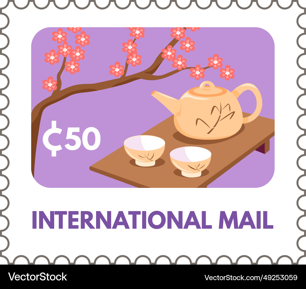 International mail japanese tea ceremony postmark Vector Image