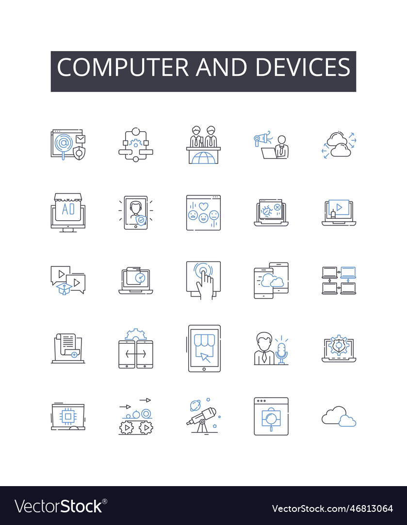 Computer And Devices Line Icons Collection Pc Vector Image