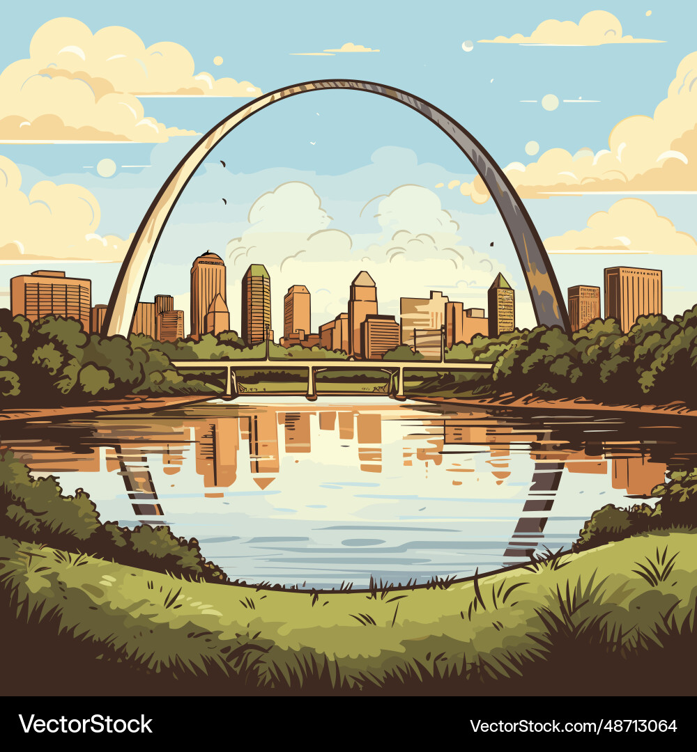 Gateway arch hand-drawn comic Royalty Free Vector Image