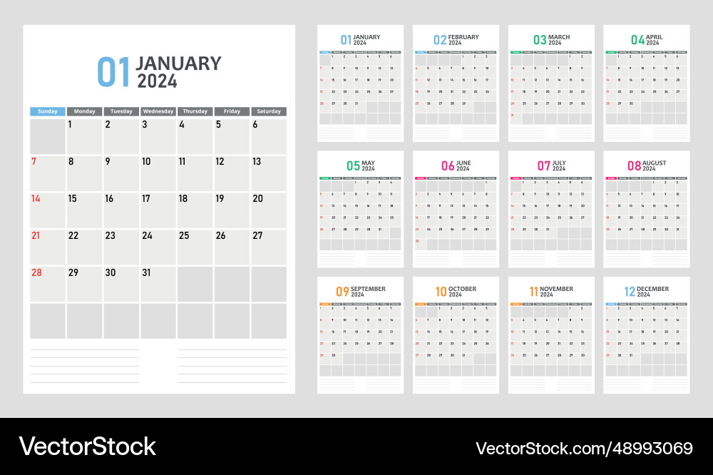 Calendar grid for 2024 Royalty Free Vector Image