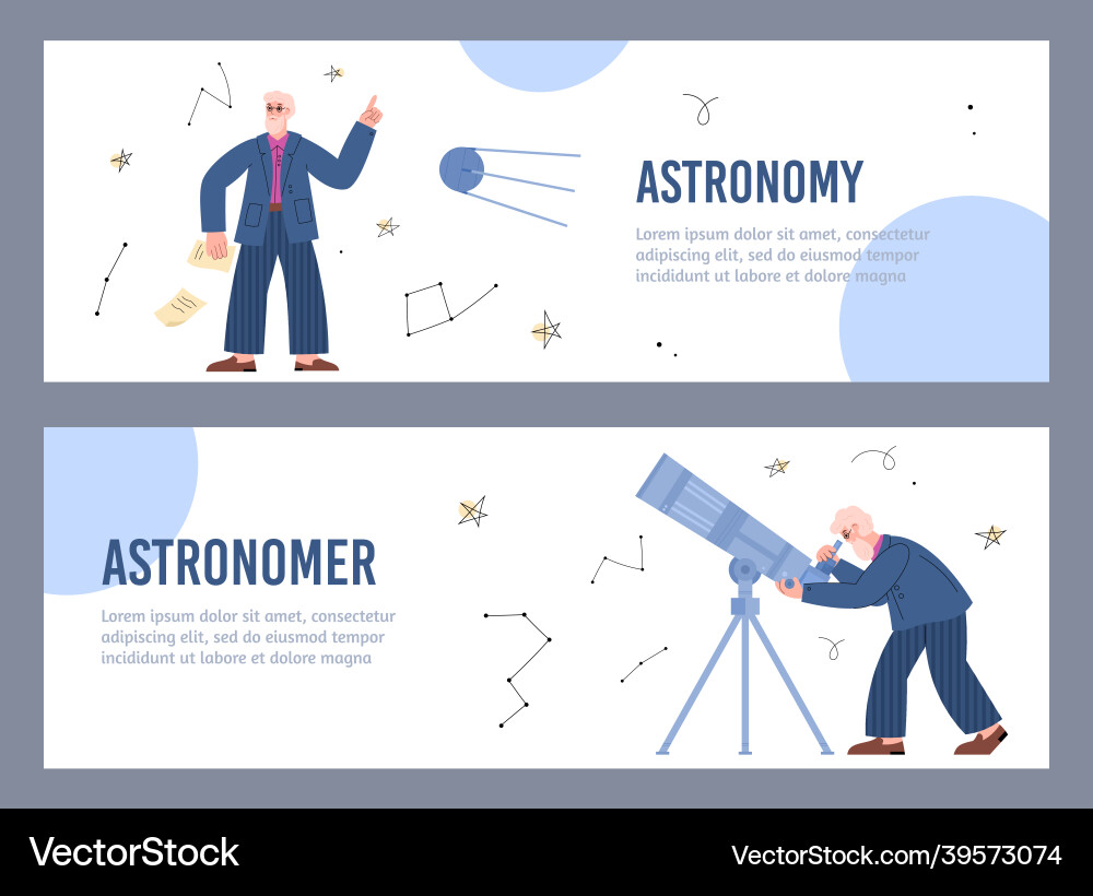 Astronomy website banners kit with astronomer Vector Image