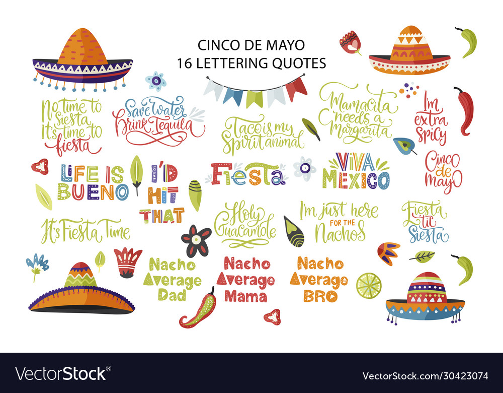 Cinco de mayo lettering set Royalty Free Vector Image