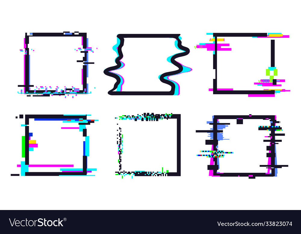 Glitch square frame template shape Royalty Free Vector Image