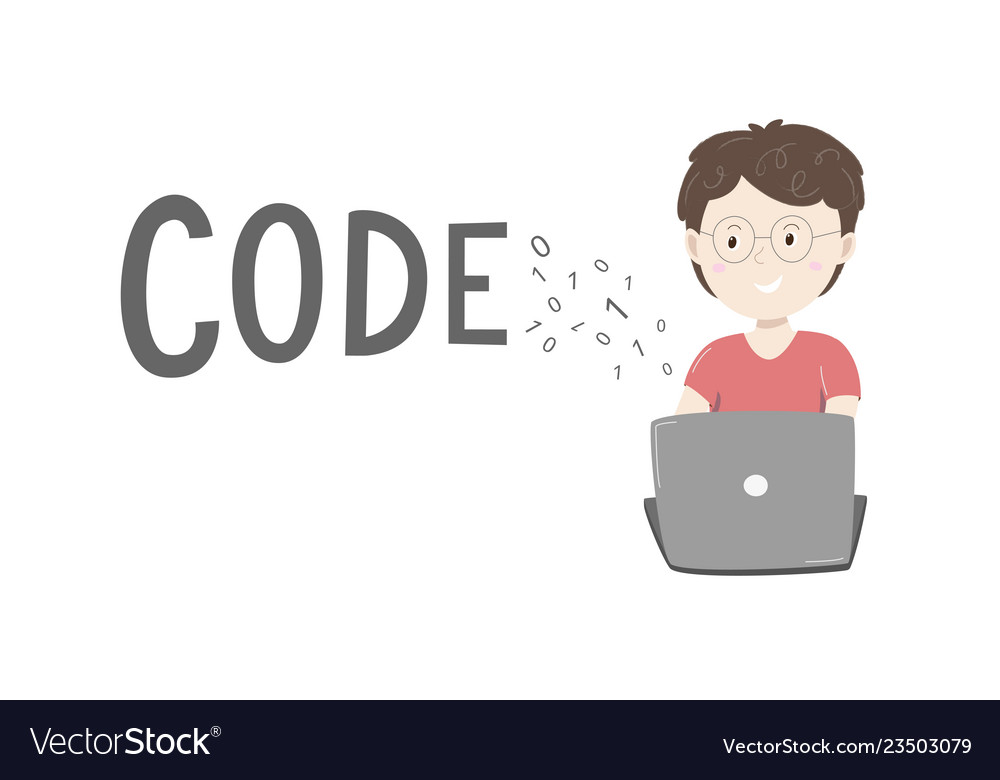Kids coding little boy coding on his laptop Vector Image