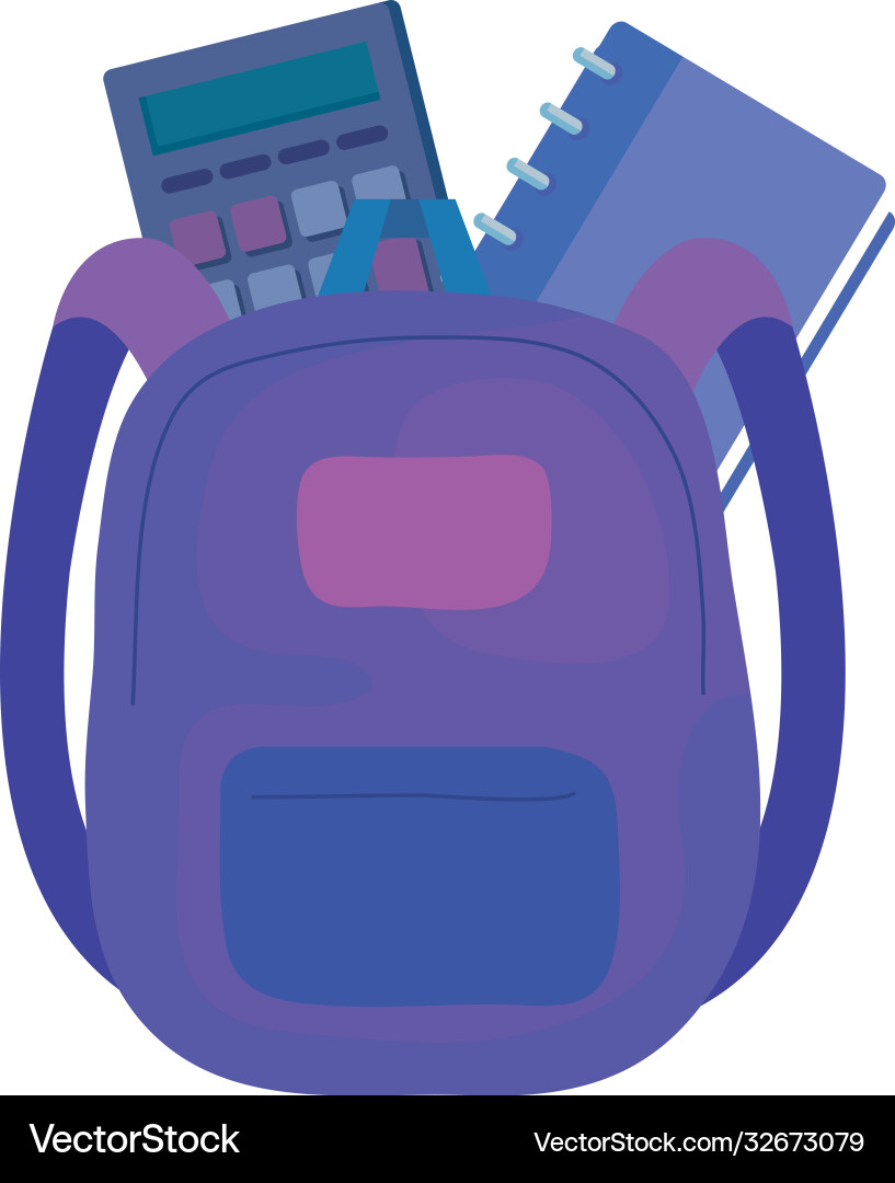 School bag with calculator and notebook Royalty Free Vector