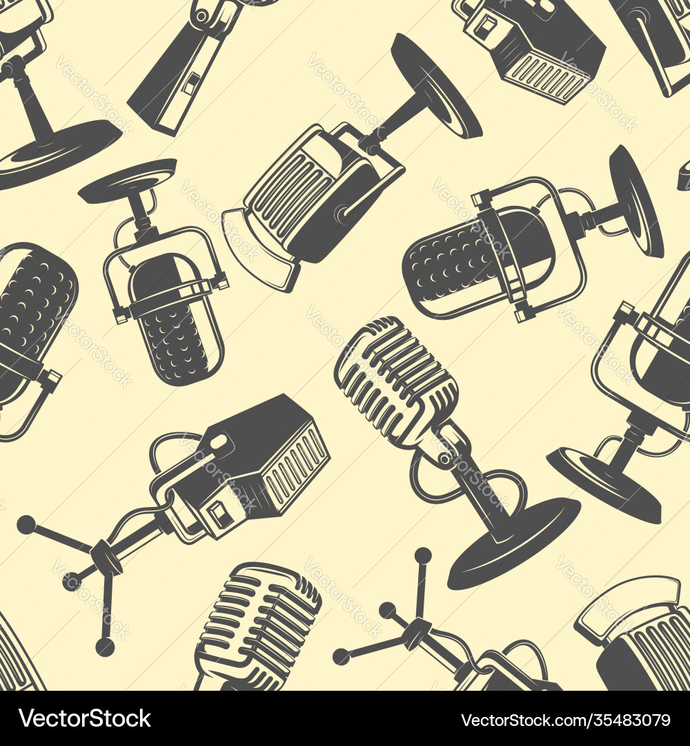 Seamless pattern with retro microphones Royalty Free Vector