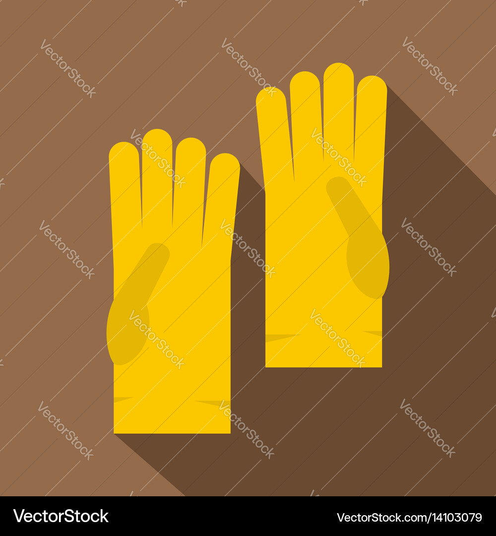 Yellow rubber gloves icon flat style Royalty Free Vector