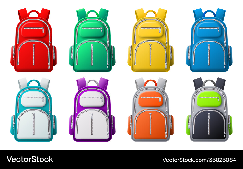 Color sport backpack mockup different colored Vector Image