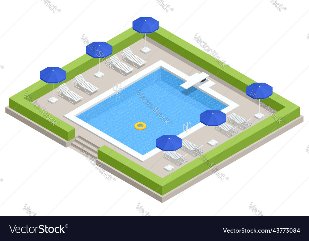 Isometric swimming pool with stair and sun Vector Image
