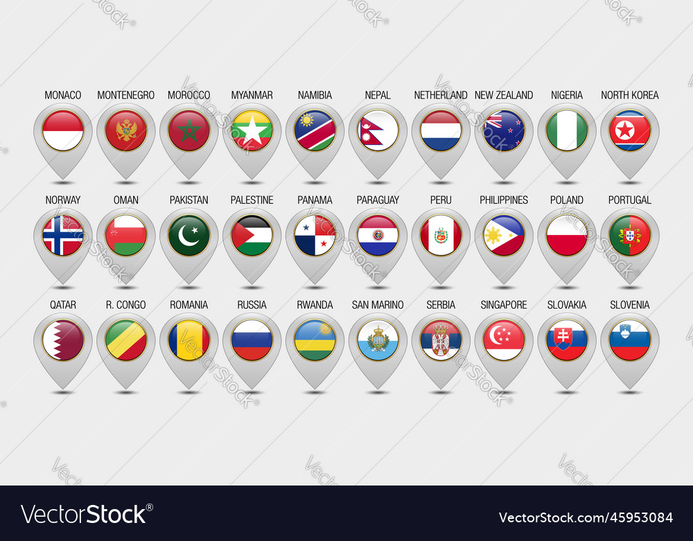 Map pointer or marker with flags design template Vector Image