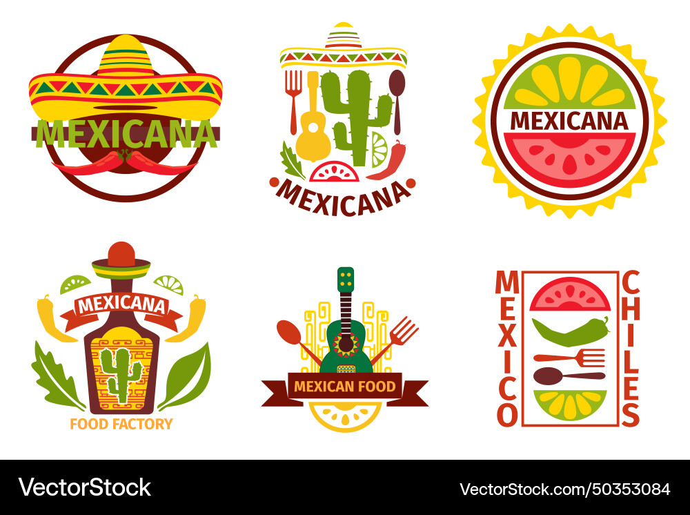 Mexican food logo labels emblems and badges set Vector Image