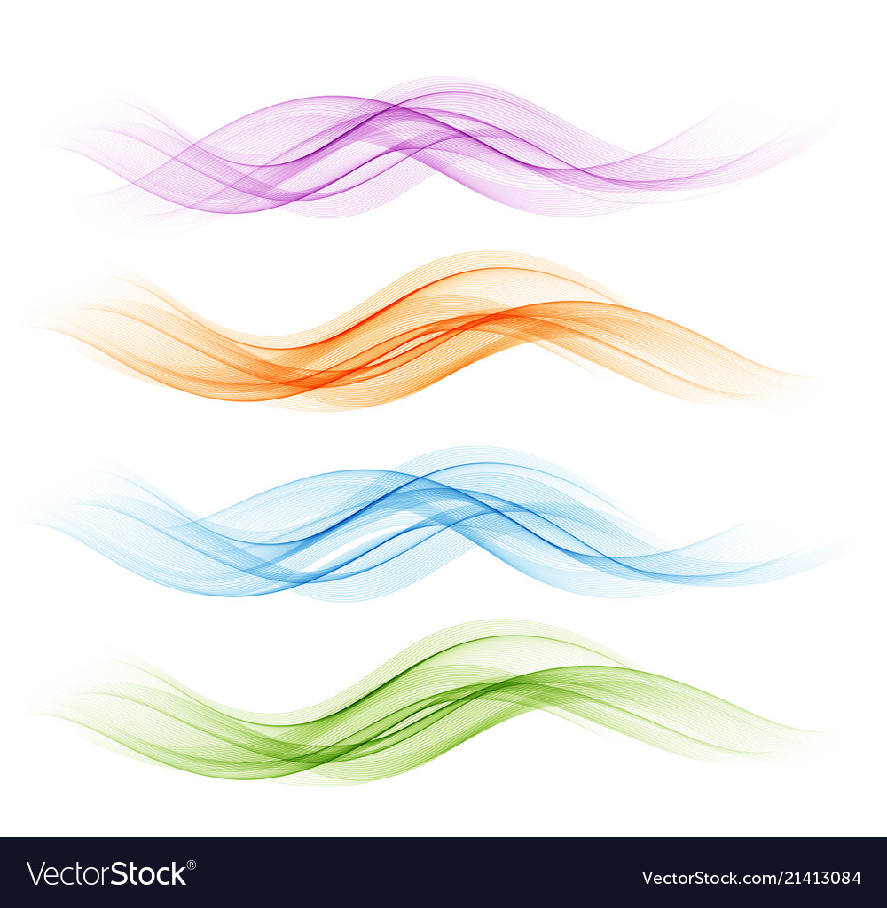 Set of abstract color wave smoke transparent wavy Vector Image