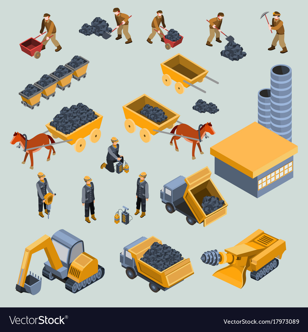 Mine quarry workers and machines isometric Vector Image Mine quarry workers and machines isometric Vector Image