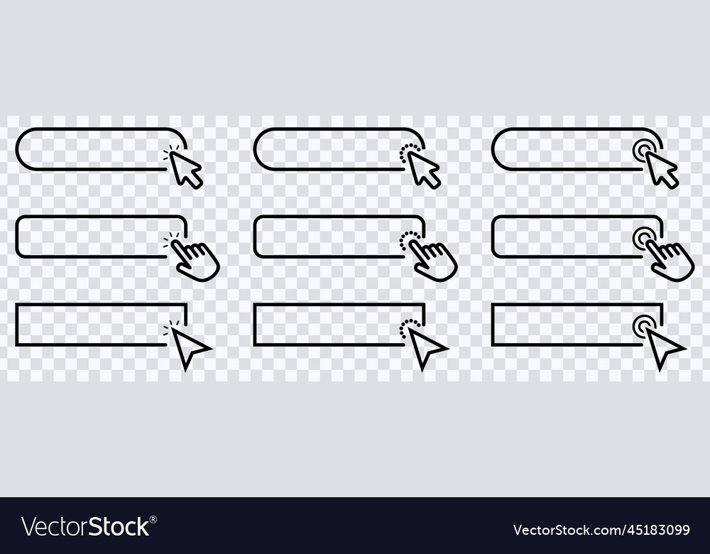 Click cursor set button with hand pointer clicking