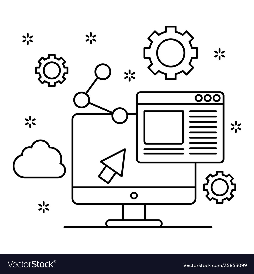 Computer and digital marketing related icons line Vector Image