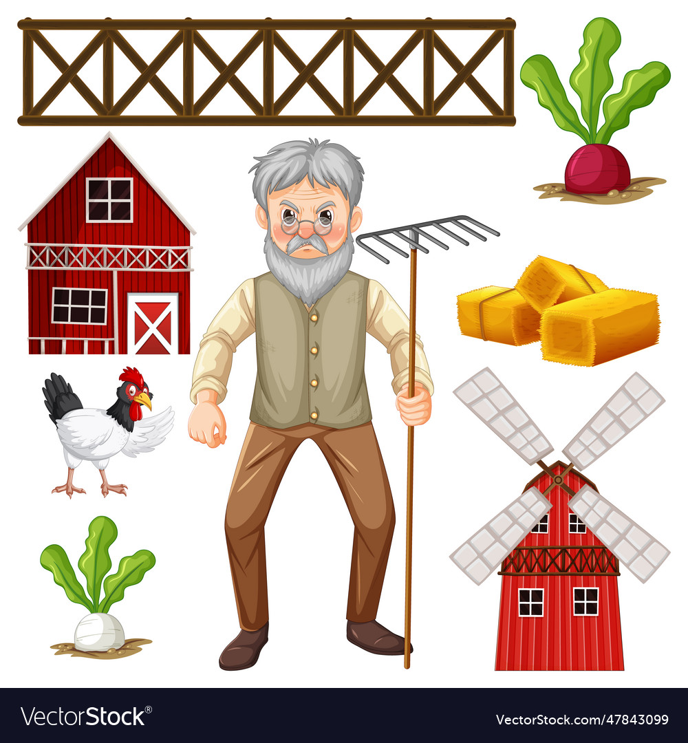Farm objects and elements set Royalty Free Vector Image